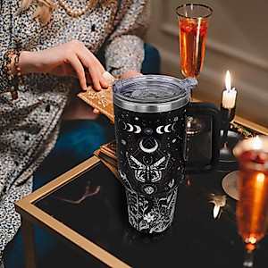 ZNYYZYBA 40 oz Tumbler with Handle and Straw, 40oz Goth Tumbler with Handle Insulated Leak Proof Travel Coffee Mug, Reusable Stainless Steel Tumblers