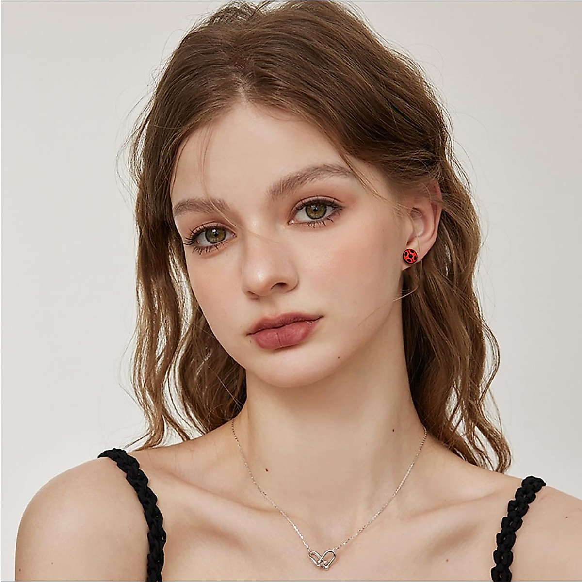 SIISPRI 316L Surgical Stainless Steel Ladybug Earring Round Circle Button Stud Post Earrings 10MM (silver)