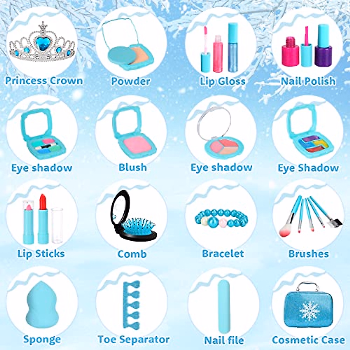 Flybay Kids Makeup Kit for Girl,Washable Real Frozen Make up kit, Girl Toys for 4 5 6 7 8 9 Years Old Girl