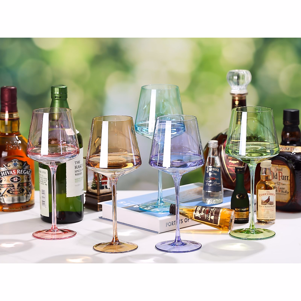 Physkoa Mothers Day Gifts for Mom Colored Wine Glasses Set 6, 16oz Long Stem Multi-Color Wine Glass-Colorful Wine Glasses for Christmas Celebrations-HandBlown|Durable|HandWash