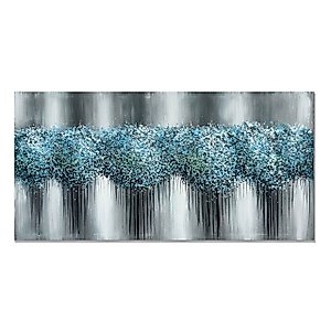 Hand Painted Abstract Blue Wall Art 46x23 Inches, Large Wall Paintings with 3D Effect, Textured Canvas Wall Art for Living Room, Bedroom, etc.