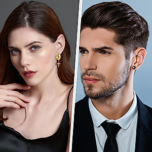 ONESING 15 Pairs Stainless Steel Earrings for Men Inlaid stud Cross Dangle Hinged CZ Earrings Stud Hypoallergenic Earrings Huggie Earrings Set for Women Men Ear Piercing Jewelry Black Steel Gold
