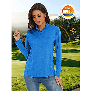 MAGCOMSEN Uv Protection Shirts for Women Long Sleeve Shirts Women Summer Shirts Running Shirts Workout Athletic Shirts Sea Blue L