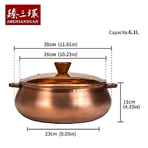 ZhenSanHuan Chinese Traditional old fashioned Copper Hot Pot (6L, double flavor)