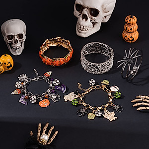 Madison Tyler Halloween Charm Bracelets for Women | Adjustable Bracelets | Pumpkin Spider Bats Spider Web Witch Hat Ball Bead Candy Corn | Halloween Holiday Party Gifts
