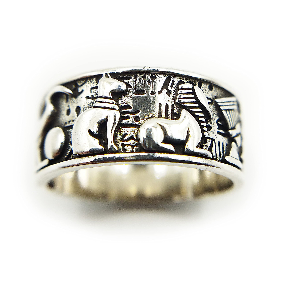 Silver Plated Egyptian Gods Totem Ring Anubis Pharaoh Adjustable Opening Ring Retro Style