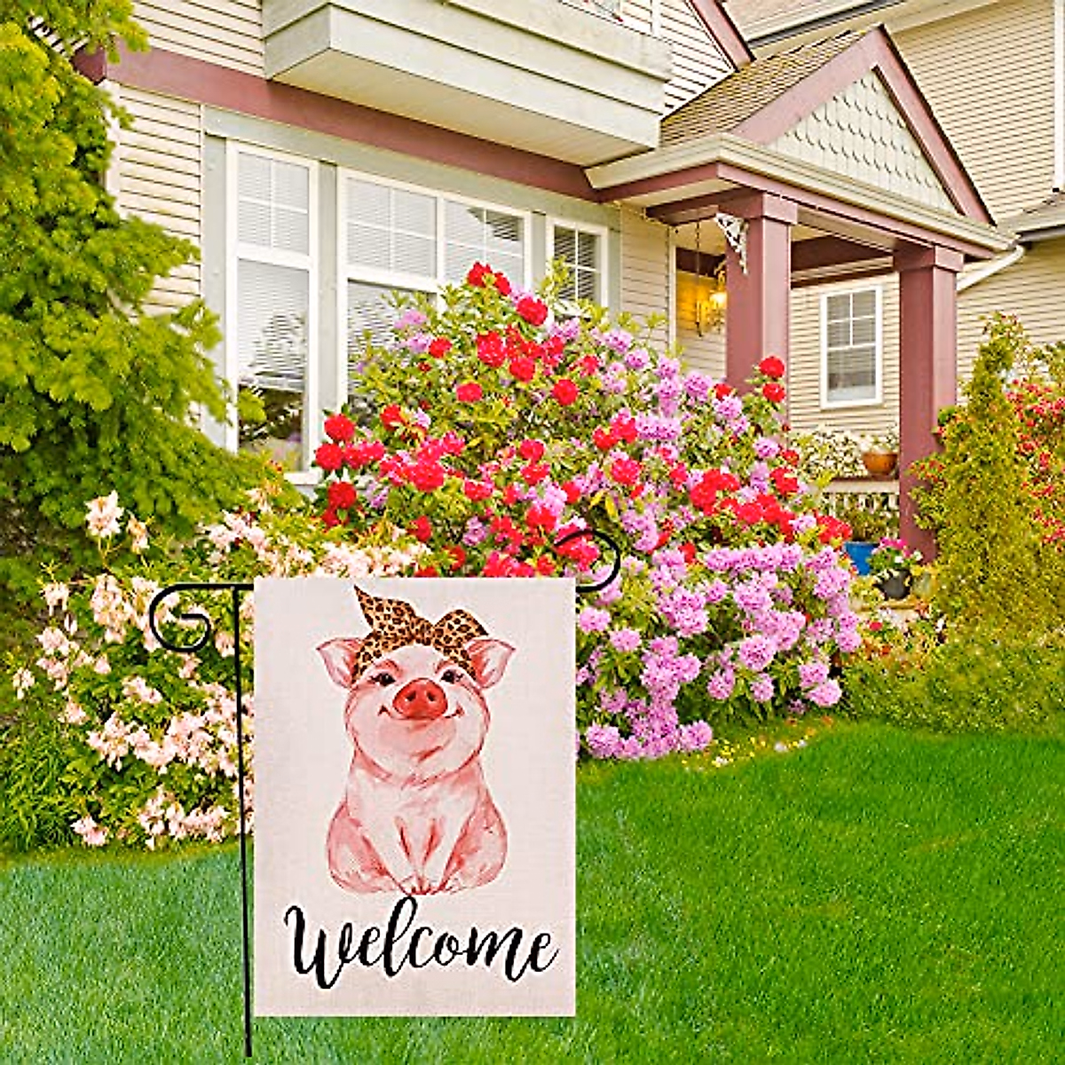 Welcome Summer Cheetah Bandana Pig Garden Flag Vertical Double Sized Home Holiday Party Yard Outdoor Decoration 12.5 x 18 Inch
