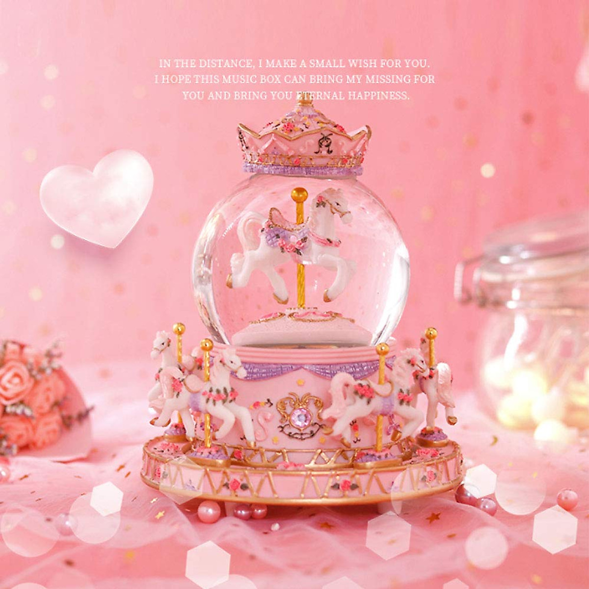 Leonnnnn Carousel Horse Music Box Snow Globes, Musical Rotating Horses with Colorful Light, Snowglobes Castle in The Sky, for Wife Daughter Girlfriend, Birthday/Anniversary/Valentine's Day Gift