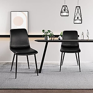 HeuGah Dining Chairs Set of 4, Black Modern Kitchen & Dining Room Chairs with Metal Legs, Industrial Faux Leather Kitchen Chairs