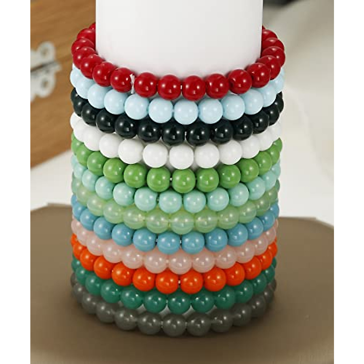 BOMAIL 12Pcs 8mm Beaded Stretch Bracelet Handmade Round Glass Bracelet for Women Multicolor Matte Beads Elastic Bracelet Gifts