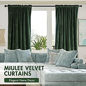 MIULEE Olive Green Velvet Curtains 96 inches Long and 100% Blackout Velvet Curtains
