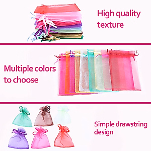 LYSXP 100 Pcs Organza Bags 4×6Inches，Random 10colors Mesh Organza Jewelry Bags, Small Drawstring Favor Pouches Christmas Candy Wedding Birthday Party Bags……
