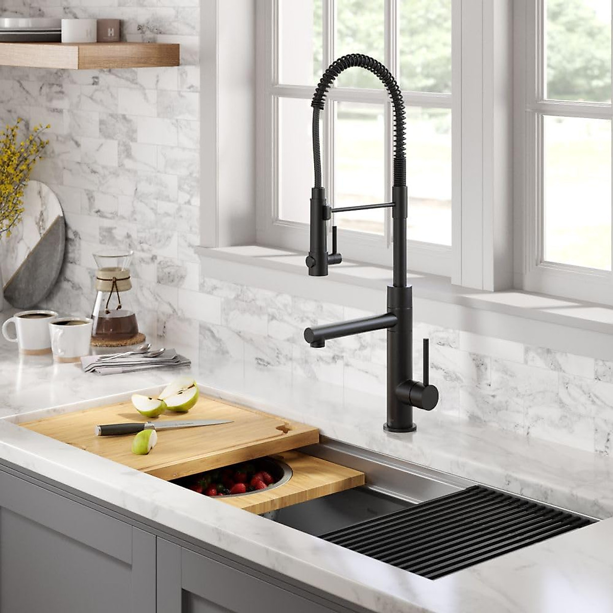 KRAUS Artec Pro Commercial Style Pre-Rinse Single Handle Kitchen Faucet with Pot Filler in Matte Black, KPF-1603MB