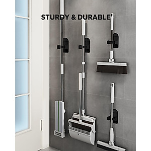 MCOMCE Broom Holder Wall Mount (Black 4 Count), Broom Holder, Broom and Mop Organizer Wall Hanging, Mop and Broom Holder Wall Mount, Broom Organizer Wall Mount for Home, Kitchen, Garage Storage