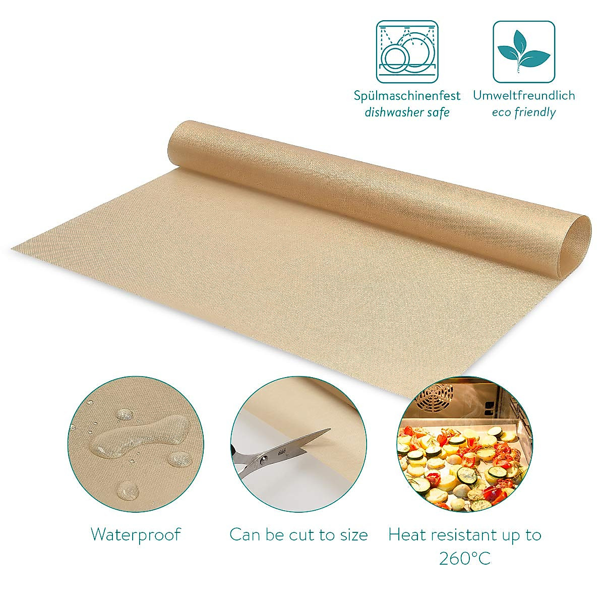 Navaris Set of 3 Reusable Baking Sheets - 13x16 Inches Parchment Paper for Baking Oven - Durable Non-Stick Baking Mats - Reversible Baking Tray
