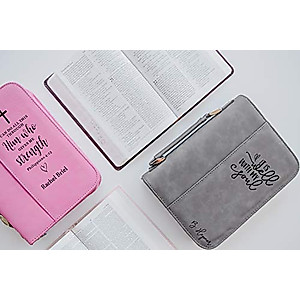 Custom Bible Cover - Holy Bible with Cross - Dark Brown Bible Case with Black Engraving