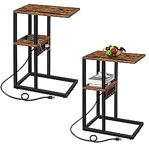 TUTOTAK C-Shaped Side Table, Set of 2, C Table End Table with Charging Station, Sofa Couch Table for Small Spaces, Couch Side Table for Livingroom, Bedroom, Brown TB01BB0432