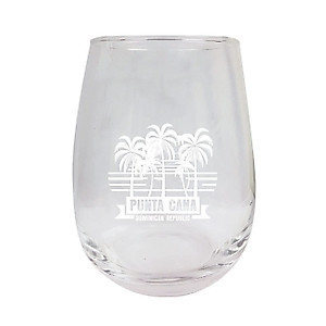 R and R Imports Punta Cana Dominican Republic Souvenir etched 15 oz Wine Glass PALM Design1