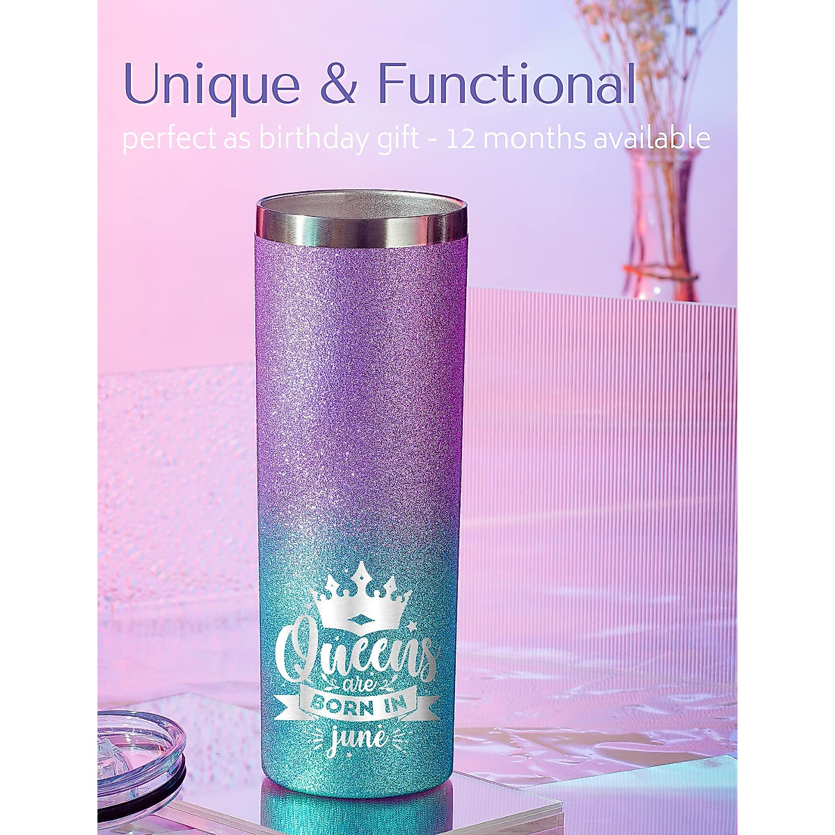 Onebttl Birthday Gifts for Women, Her, Girlfriend, Mom, Best Friends, Aunt, 20oz Stainless Steel Skinny Tumbler with Lid and Straw, Queens are Born in October - Rosegold