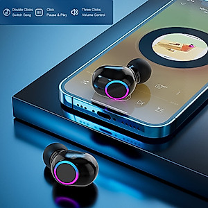 Q&F Tech F12 True Wireless Earbuds, LED Touch Bluetooth 5.2 Earphone, Intelligent Digital Display TWS Headset, Mini Sports in-Ear Headphone, Waterproof/Sweat-Proof, Small/Mini Size_Black