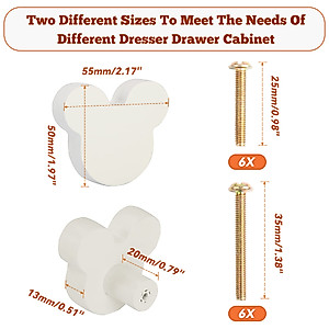 Wooden Mouse Cabinet Knobs with 2 Different Size Screws for Dresser Drawers,Wood Dresser Knobs for Kids Bedroom and Bathroom Decor,Kids Drawer pulls 6 Pack,Nursery Dresser knobs for Kids