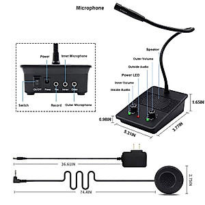 ChunHee Window Speaker Intercom System Anti-Interference Dual-Way Intercommunication Microphone and Speaker Bank Window Intercom Glass Window Microphone for Business/Bank/Office/Hospital