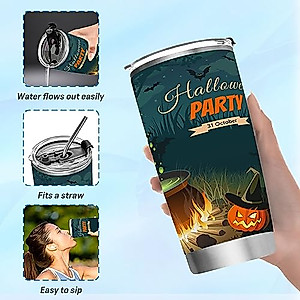 Jihqo Happy Halloween Theme Tumbler with Lid and Straw, Insulated Stainless Steel Tumbler Cup, Double Walled Travel Coffee Mug Thermal Vacuum Cups for Hot & Cold Drinks 20oz