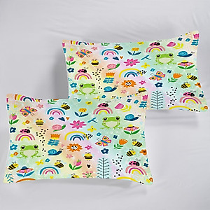 FUYEUN Rainbow Frogs Fitted Sheet Sets,Cartoon Floral Kids Bedding Twin Size for Girls Teens Adults Bedroom Bed, Kawaii Sheets Bedspread Set,1 Flat Sheet 1 Fitted Sheet 1 Pillowcase