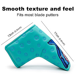 Shark Golf Putter Club Head Cover Headcover Blade Magnetic fits for Scotty Cameron Del Mar, Taylormade Mytp, Odyssey WH OG #1 Putters (Light Blue)