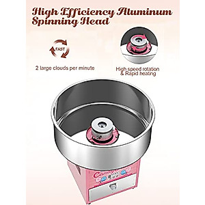 RIEDHOFF Cotton Candy Machine Commercial, Electric Cotton Candy Maker with 20 inch Stainless Steel Bowl for Family, Party, Amusement Park, Carnival- Pink