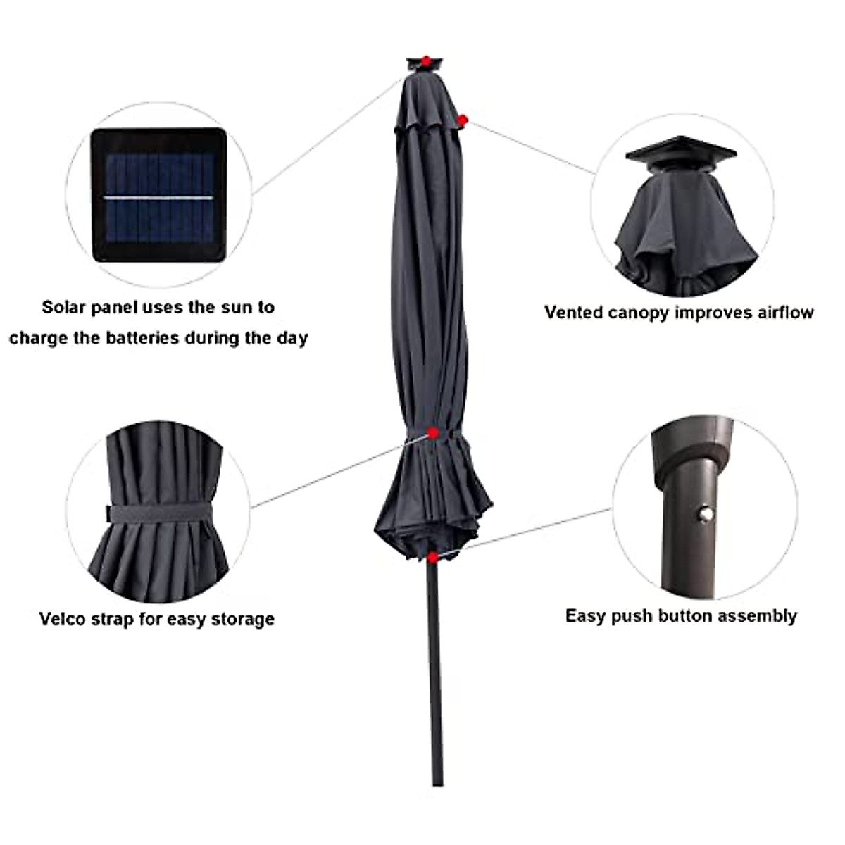 C-Hopetree 10 ft Outdoor Patio Market Table Umbrella with Solar LED Lights and Tilt, Anthracite