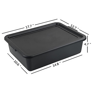Xyskin Plastic Storage Utility Bus Tote with Lid, Restaurant Commercial Bus Box, 3 Packs, Black