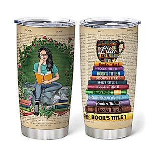 Hyturtle Personalized Book's Titles & Name Gifts - Birthday Christmas Gifts for Book Lover School Librarian Assistant Bookworm Bookish Men Women - Custom Name Appearance 20oz Stainless Steel Tumbler
