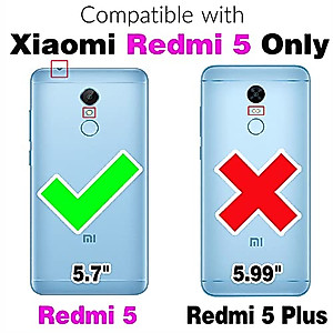 Asuwish Compatible with Xiaomi Redmi 5 Wallet Case and Tempered Glass Screen Protector Flip Purse Accessories Wrist Strap Credit Card Holder Stand Folio Cell Phone Cover for Redmi5 Women Men Gray