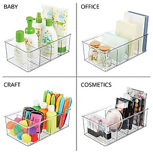 mDesign Plastic Food Storage Organizer Bin Box Container - 4 Compartment Holder for Packets, Pouches, Ideal for Kitchen, Pantry, Fridge, Countertop Organization - 4 Pack - Clear