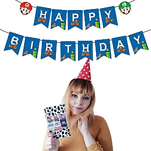 Birthday Banner For Mario, Video Games Birthday Theme Party Supplies,Video Games Birthday Party Decoration