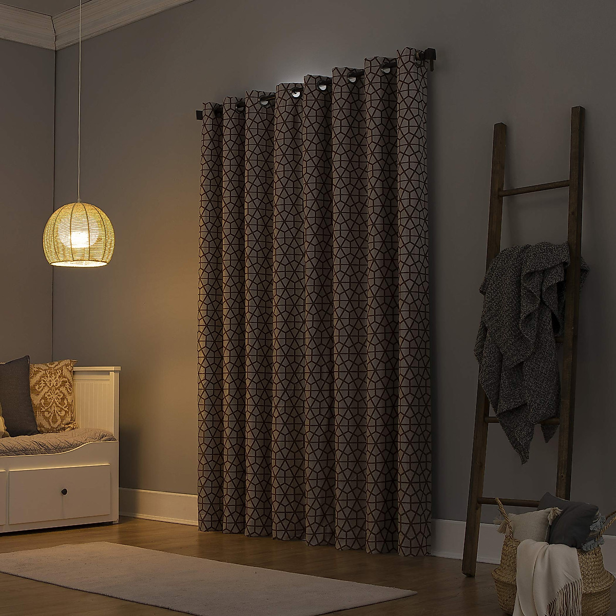 Sun Zero Verve Twill Mosaic Thermal Extreme Total Blackout Grommet Curtain Panel, 52" x 84", Cocoa Brown/Cream