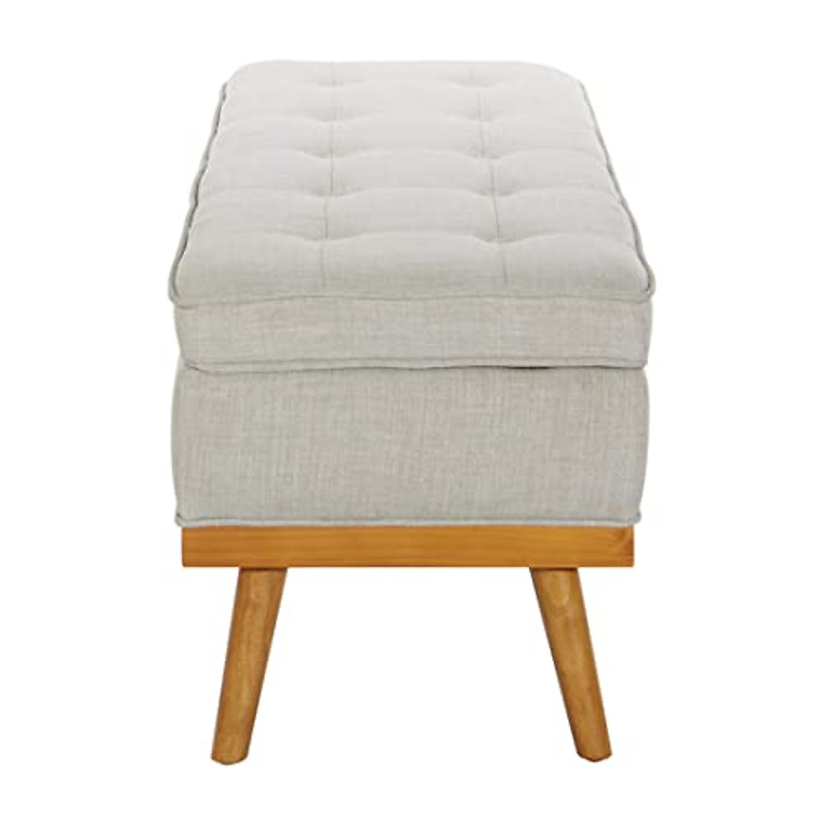 OSP Home Furnishings Katheryn Storage Bench with Tufted Seat and Wood Finish Legs, Grey Fabric