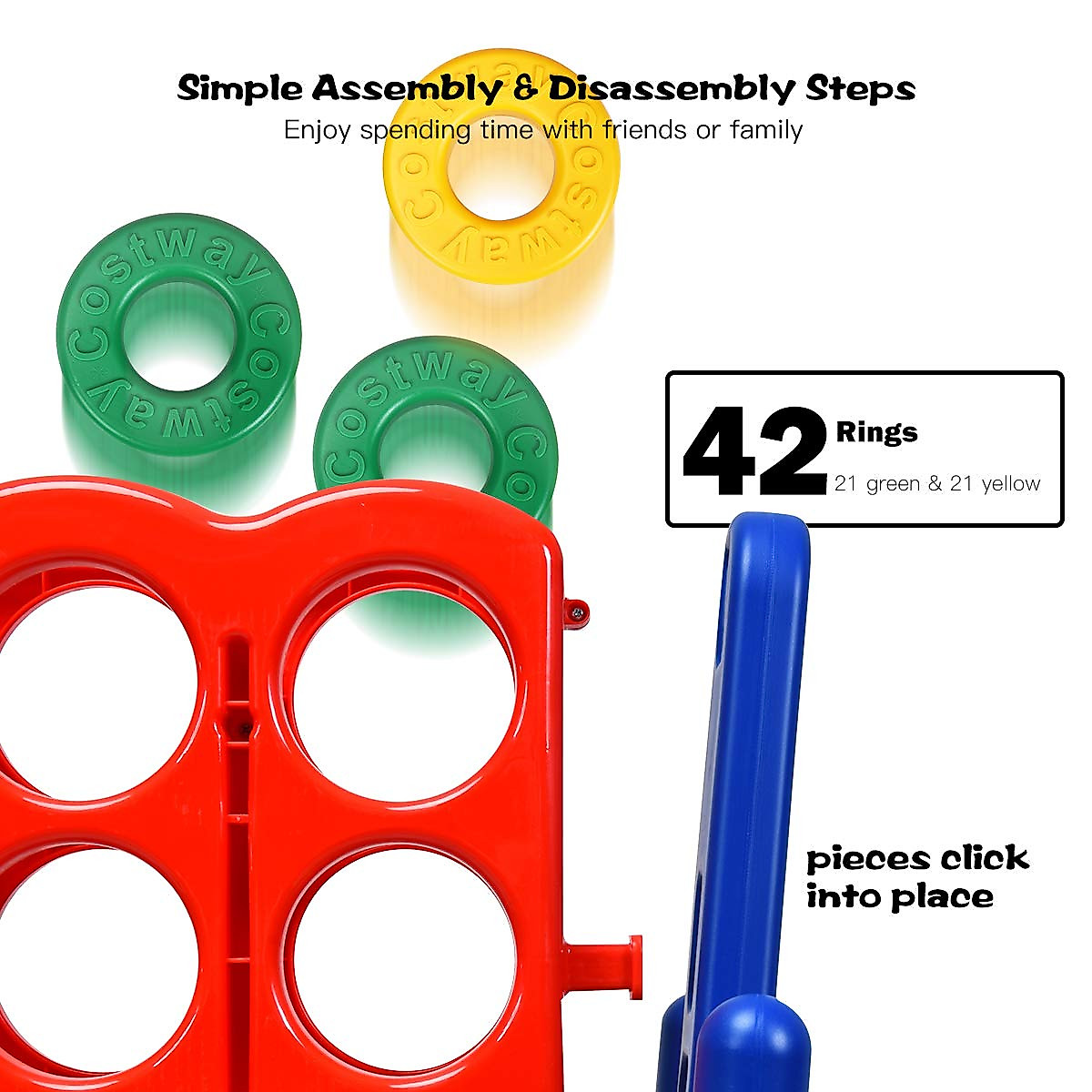COSTWAY Jumbo 4-to-Score Giant Game Set, 4 in A Row for Kids and Adults, 3.5FT Tall Indoor & Outdoor Game Set with 42 Jumbo Rings & Quick-Release Slider, Perfect for Holiday Party & Family Game