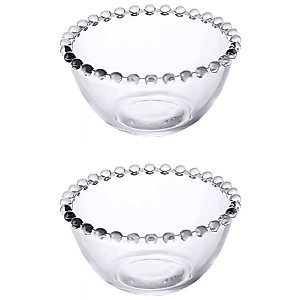 Sizikato 2pcs Clear Glass Dessert Bowl with Beaded Edges, 4.5-Inch Fruit Bowl Salad Bowl