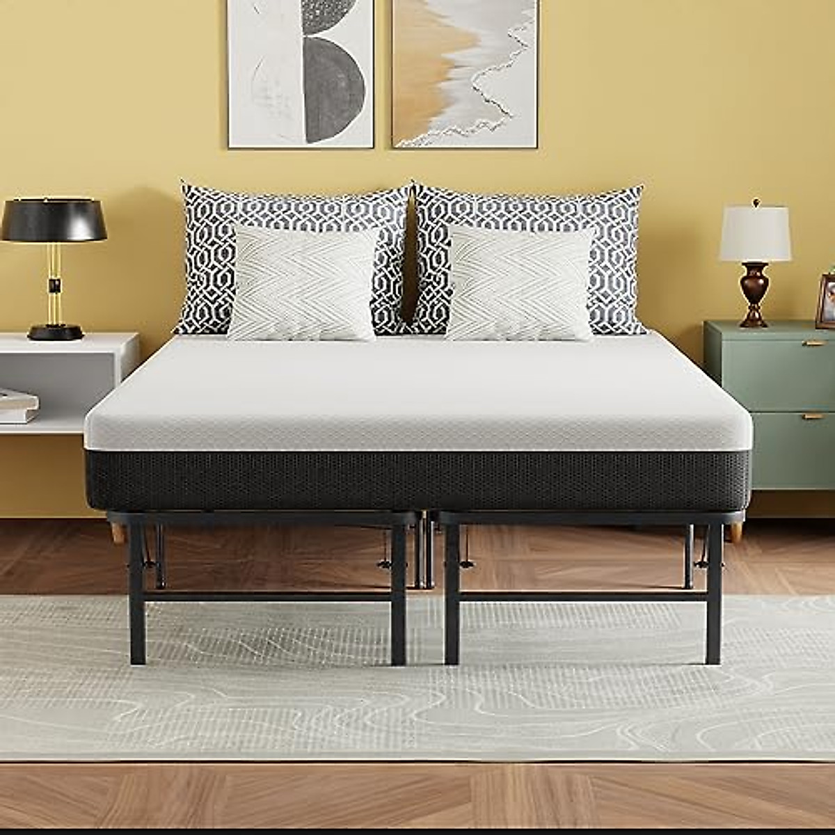 Bed Frame Metal Platform Bed Frame Mattress Foundation Box Spring Replacement Heavy Duty Steel Slat Easy Assembly Noise-Free Black,Twin/Full/King/Queen (Full)