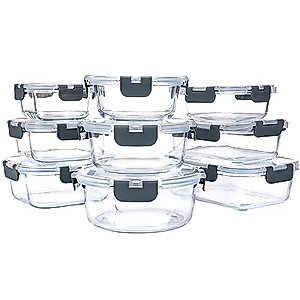 Moretoes Glass Food Storage Containers with Lids, 9pcs, Meal Prep, Glass, Airtight, Leakproof Containers Set, Safe Home Container