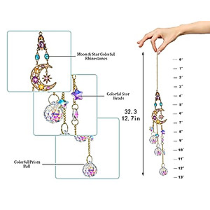 Handmade Crystal Moon&Star Prisms Suncatchers, Glass Window Hanging Ornament, Rainbow Rhinestones Decor for Home Garden