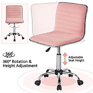 Yaheetech 2PCS Low Back Velvet Chairs Swivel Armless Desk Chair Ribbed Task Chair w/Lumbar Support, Wheels Apricot Pink