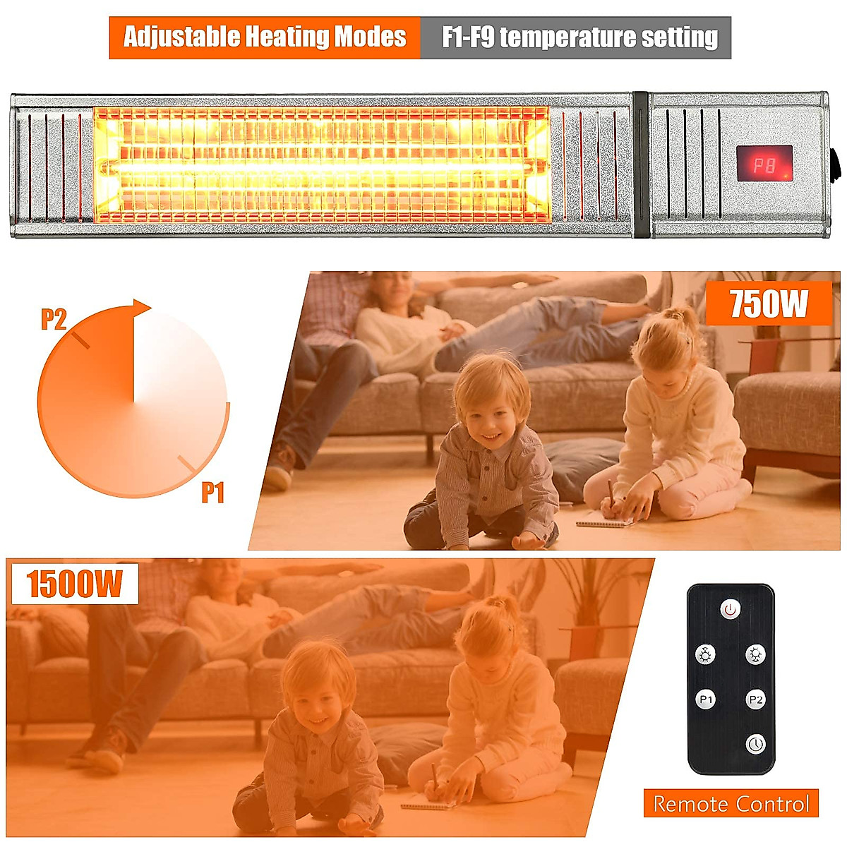 Tangkula 1500W Wall Mount Patio Heater, Indoor/Outdoor Infrared Heater w/Remote Control, 24h Timer, 9 Adjustable Temperature & Auto Shut-off, Infrared Outdoor Heater for Backyard, Garage, Office