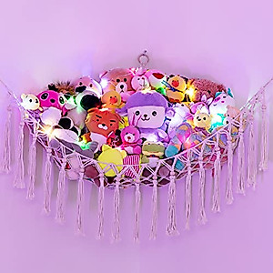 Vorey Stuffed Animal Storage Macrame Stuffed Animal Net or Hammock Toy Hammock Stuffed Animal Holder Hanging Stuffed Animal Organizer Plushie Net for Stuffed Animals Corner, Beige