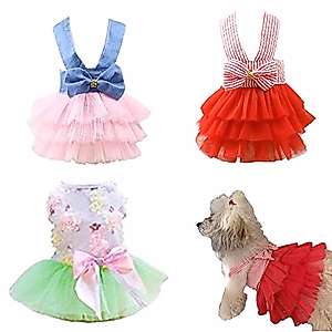 Clopon 3 Pack Dog Dress Birthday Puppy Clothes for Small Dogs Girl Lace Tutu Vest Skirt for Tiny Puppy Dress L