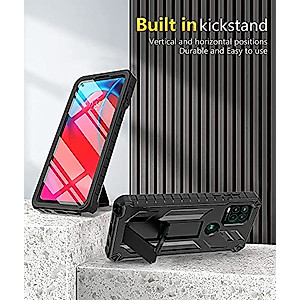 for Motorola Moto G Stylus 5G (2021) Case: Built-in Screen Protector Kickstand Full-Body Military Grade Three-Layer Protective Shockproof Rugged Phone Cover with Belt Clip Holster Black