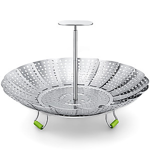 Pavsrmy Steamer Basket, 3rd Generation Stainless Steel Vegetable Steamer with Extendable Handle for Cooking Food, Folding & Expandable Veggie Steamer Insert, Fit Various Size Instant Pot (5.5" to 9")