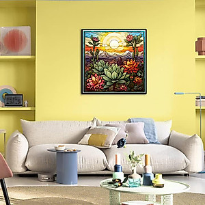 5D Glass Cactus Flower Diamond Painting Kits,Diamond Painting DIY Diamond Art Diamond Painting Kits for Adults,Round Full Drill Diamonds,Diamond Dots Diamond Art Kits for Home Decor-12x12inch